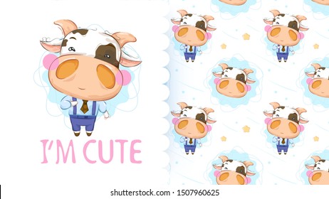 Cute Little Cow Background Pattern Stock Vector (Royalty Free ...