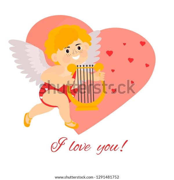 Cute Little Cupid Harp On Background Stock Vector (Royalty Free ...