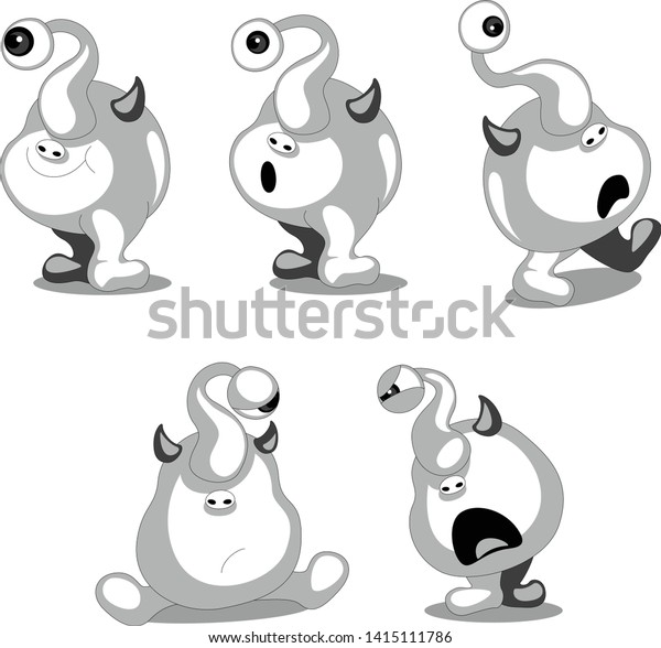 Cute Little Cyclops Different Moods Facial Stock Vector (Royalty Free ...