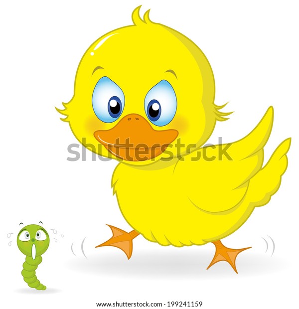 Cute Little Ducks Catch Bug Stock Vector (Royalty Free) 199241159