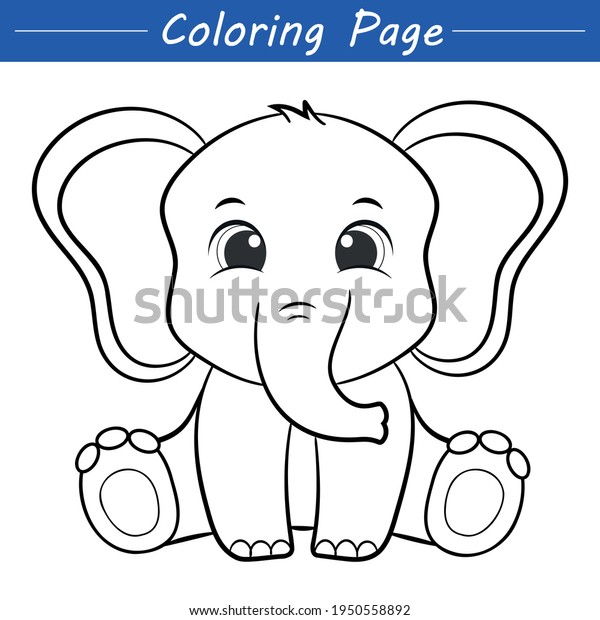 Cute Little Elephant Coloring Page Vector Stock Vector (Royalty Free ...