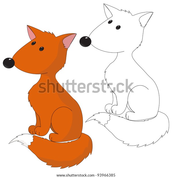 Cute Little Fox Cartoon Line Art Stock Vector (Royalty Free) 93966385 ...