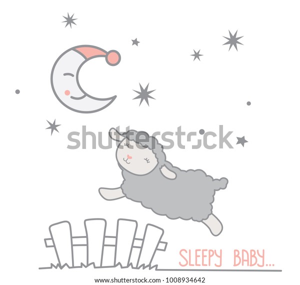 Cute Little Gray Sheep Jumping Over Stock Vector (Royalty Free) 1008934642