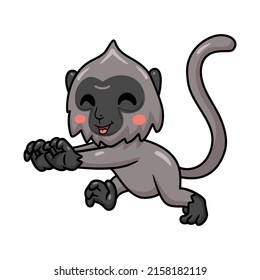 Cute Little Grey Langur Monkey Cartoon Stock Vector (Royalty Free ...