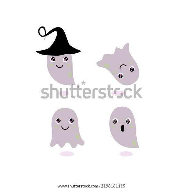 Cute Little Halloween Ghosts Characters Isolated Stock Vector (Royalty ...