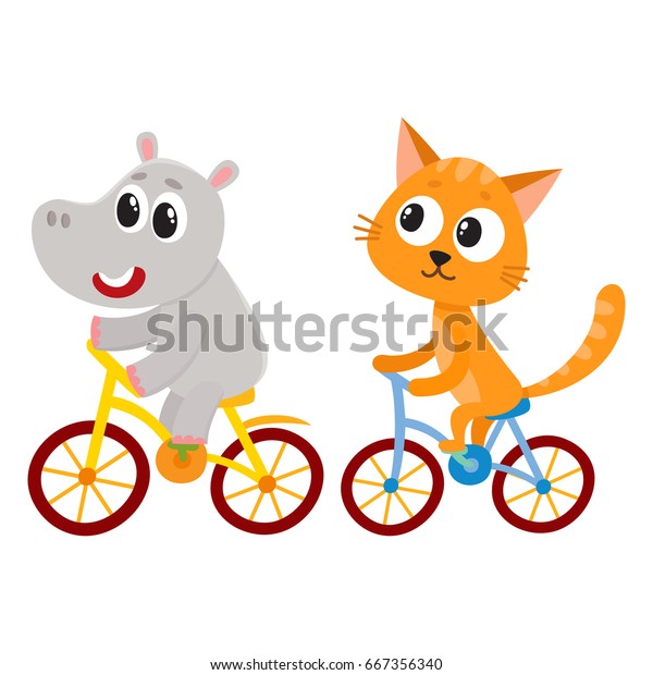 Cute Little Hippo Cat Characters Riding Stock Vector (Royalty Free ...