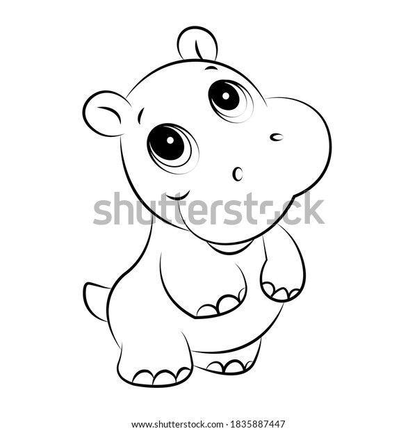 Cute Little Hippo Drawing Line Art Stock Vector (Royalty Free) 1835887447