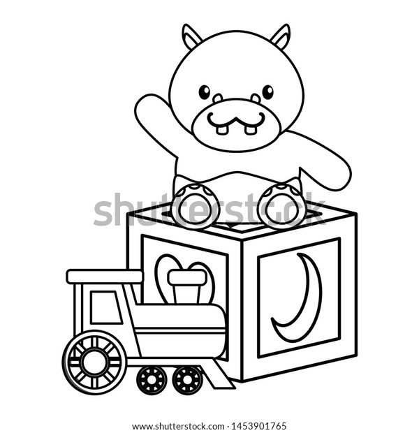 Cute Little Hippo Train Block Vector: เวกเตอร์สต็อก (ปลอดค่าลิขสิทธิ์ ...