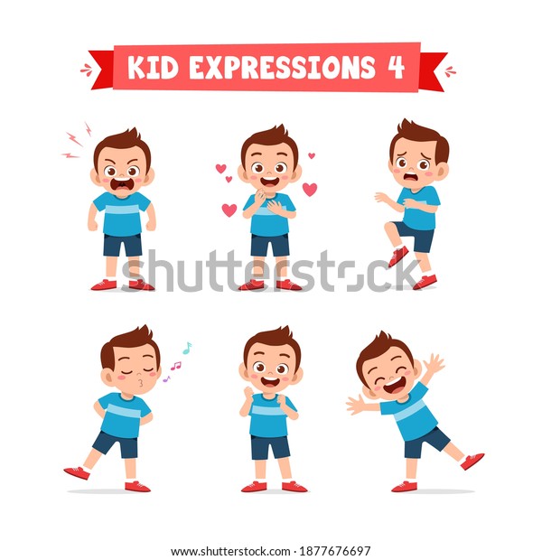 Cute Little Kid Boy Various Expressions Stock Vector (Royalty Free ...
