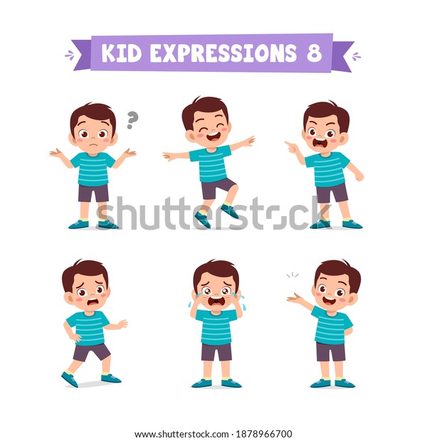 Cute Little Kid Boy Various Expressions Stock Vector (Royalty Free ...