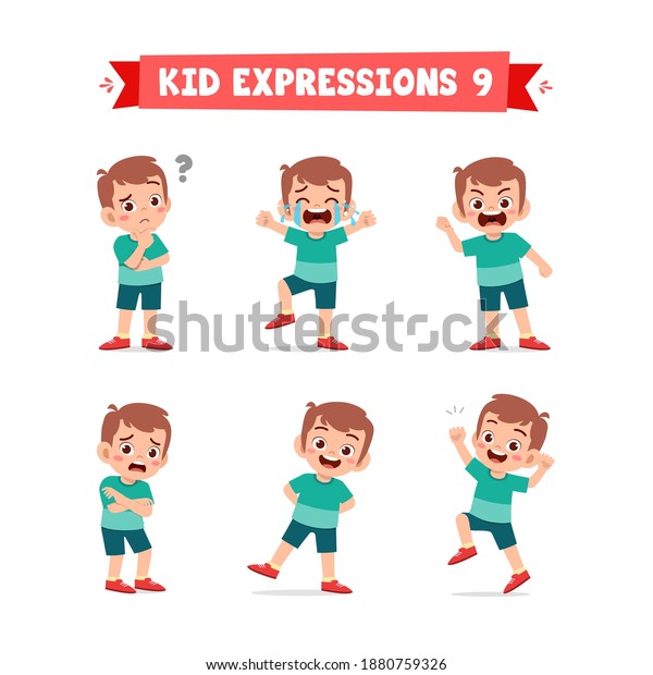 Cute Little Kid Boy Various Expressions Stock Vector (Royalty Free ...