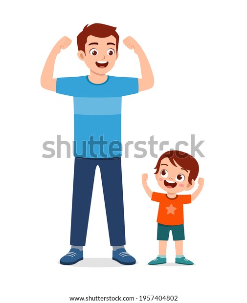 Cute Little Kid Copy Dad Strong Stock Vector (Royalty Free) 1957404802 ...