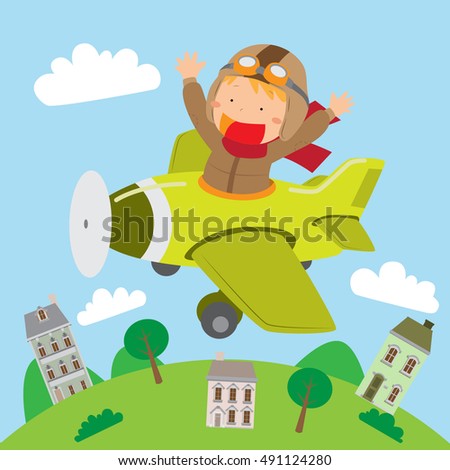 Cute Little Kid Flying Plane Vector Stock Vector (Royalty Free ...