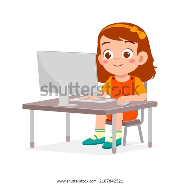 Cute Little Kid Use Computer Study Stock Vector (Royalty Free ...