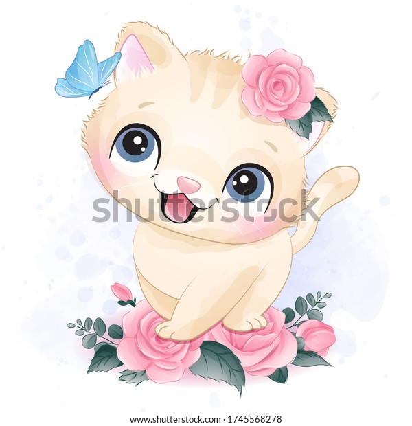 Cute little kitty portrait illustration
