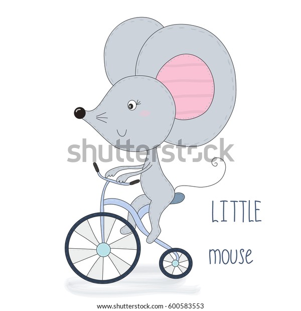 Cute Little Mouse Riding Bicycle Cartoon Stock Vector (Royalty Free ...