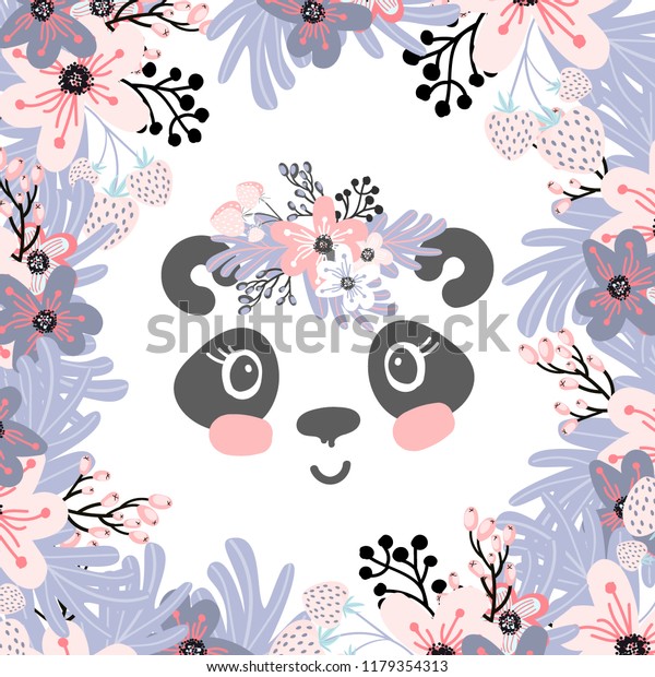 Cute Little Panda Head Flower Crown Stock Vector (Royalty Free ...