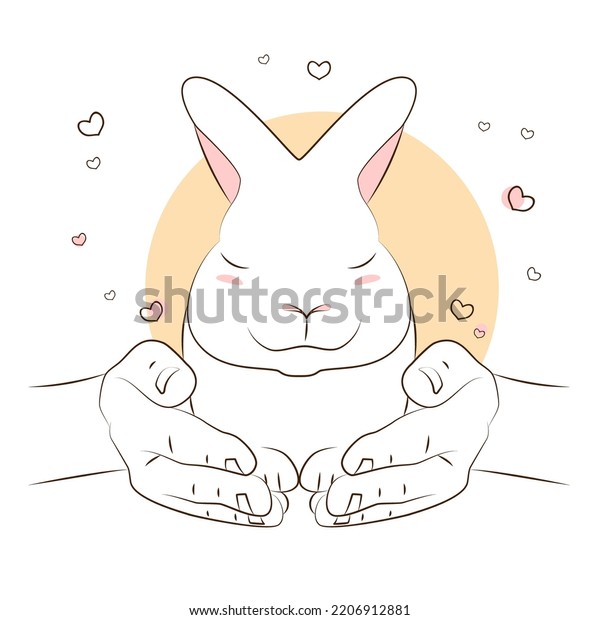 Cute Little Rabbit Sits Trustingly Palm Stock Vector (Royalty Free ...