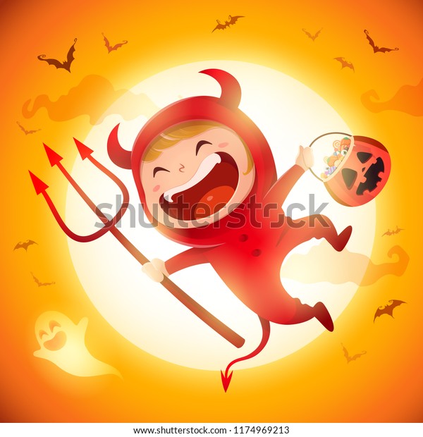 Cute Little Red Devil Demon Kid: เวกเตอร์สต็อก (ปลอดค่าลิขสิทธิ์ ...