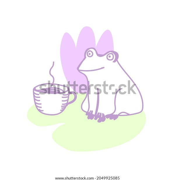 Cute Little Relaxed Frog Sits On Stock Vector (Royalty Free) 2049925085 ...