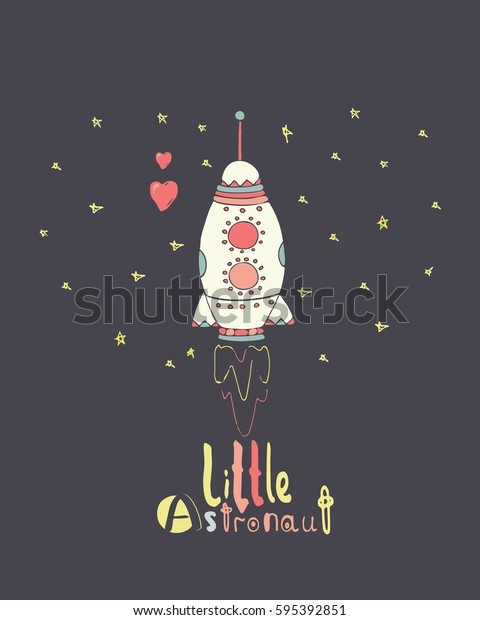 Cute Little Rocket Hand Drawn Vector: vector de stock (libre de ...