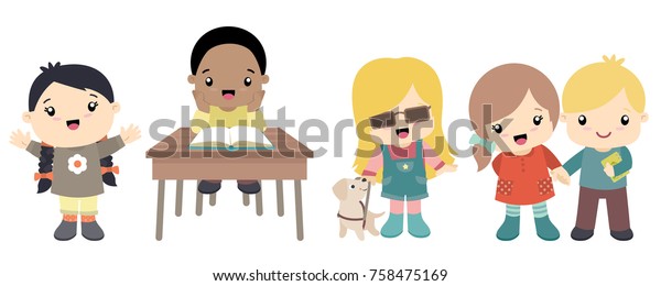 Cute Little School Children Vector Set Stock Vector (Royalty Free ...