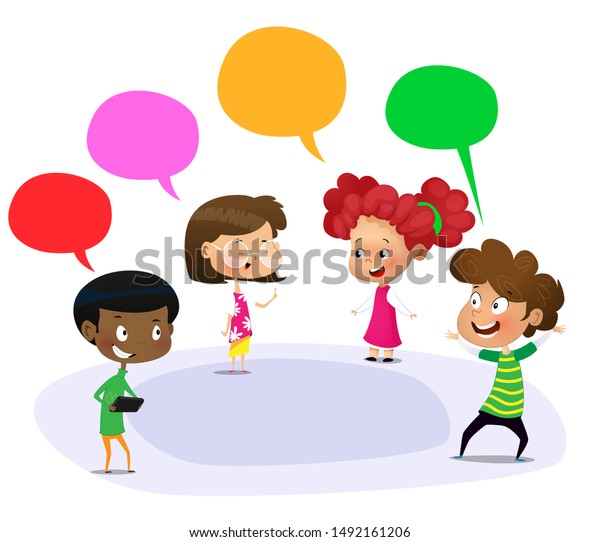 Cute Little School Students Briskly Talk Stock Vector (Royalty Free ...