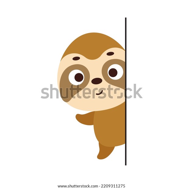 Cute Little Sloth Peeking Around Corner Stock Vector (Royalty Free ...
