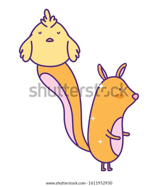 Cute Little Squirrel Chicken Tail Cartoon Stock Vector (Royalty Free ...