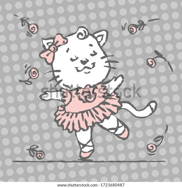 Cute Little White Kitty Dancing Ballerina Stock Vector (Royalty Free ...