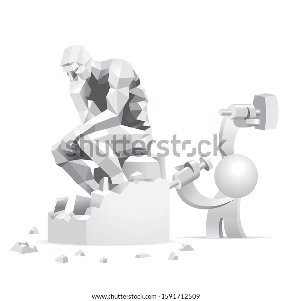 Cute Little White Simplified Man Try Stock Vector (Royalty Free ...