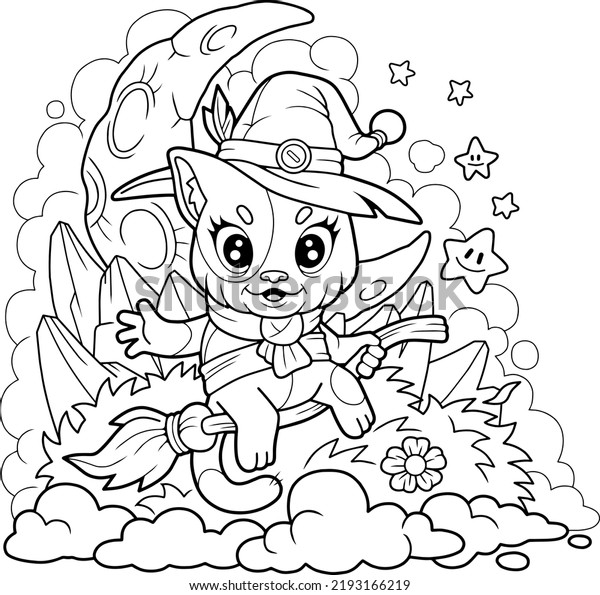 Cute Little Witch Cat Coloring Book: เวกเตอร์สต็อก (ปลอดค่าลิขสิทธิ์ ...