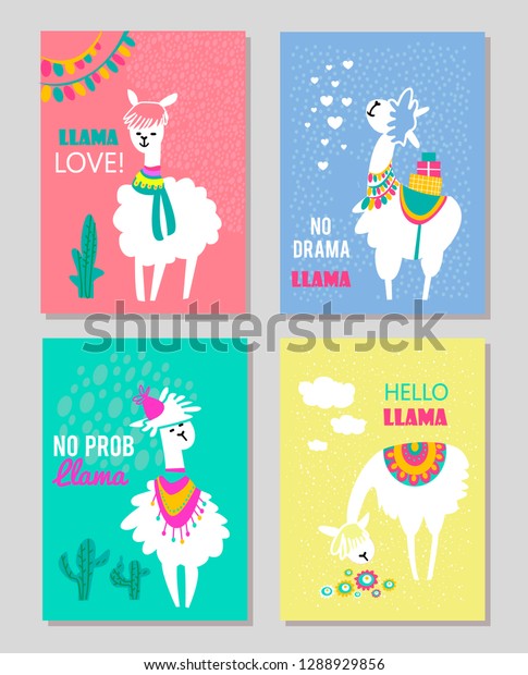 Cute Llamas Alpacas Design Poster Greeting Stock Vector (Royalty Free ...