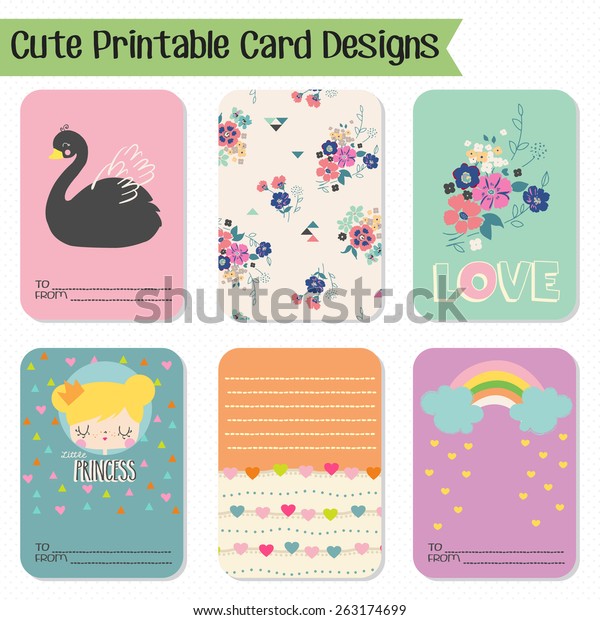 Cute Love Cards Notes Stickers Labels Stock Vector (Royalty Free ...