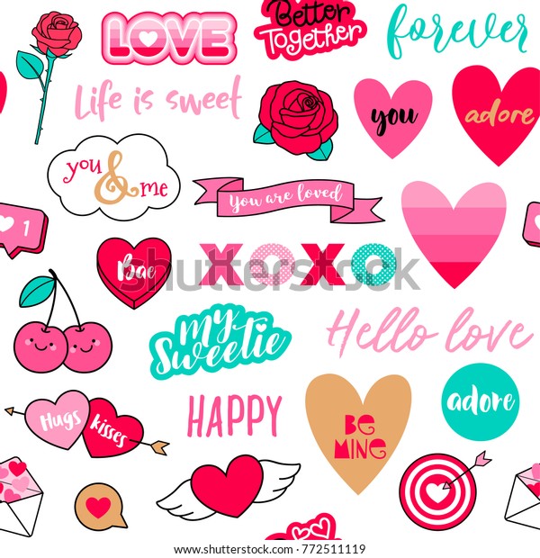 Cute Love Symbol Elements Seamless Pattern Stock Vector (Royalty Free ...