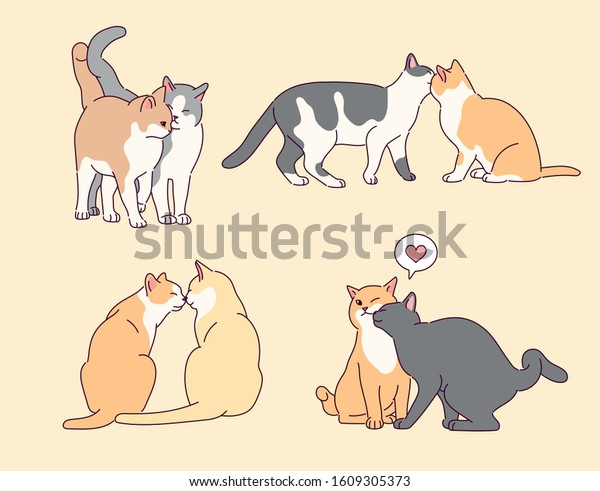 Cute Lovely Cat Couple Collection Hand Stock Vector (Royalty Free ...