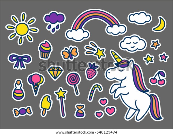 Cute Magic Set Stickers Pins Patches Stock Vector (Royalty Free ...