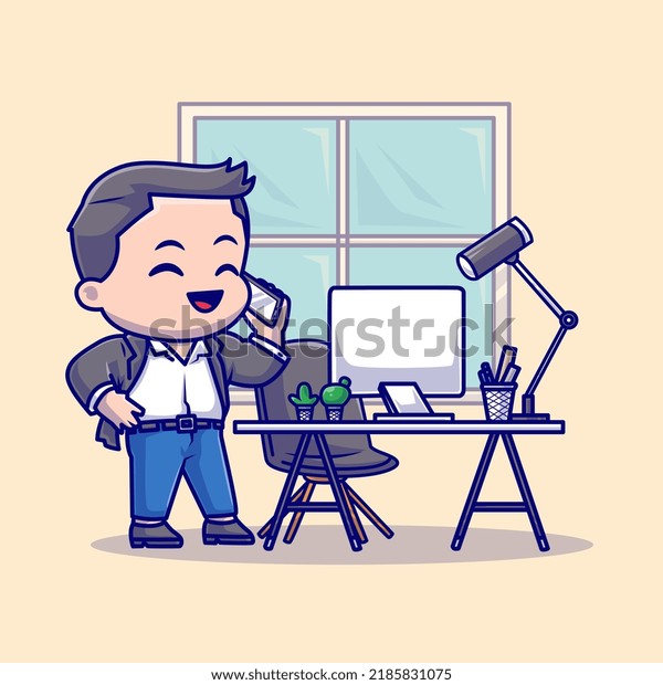 Cute Man Working Office Cartoon Vector Stock Vector (Royalty Free ...
