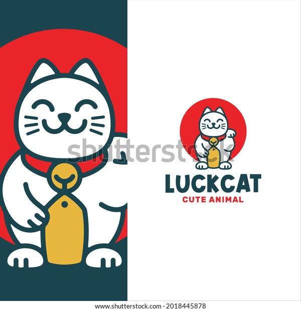 Cute Maneki Neko Cat Logo Template Stock Vector (Royalty Free ...