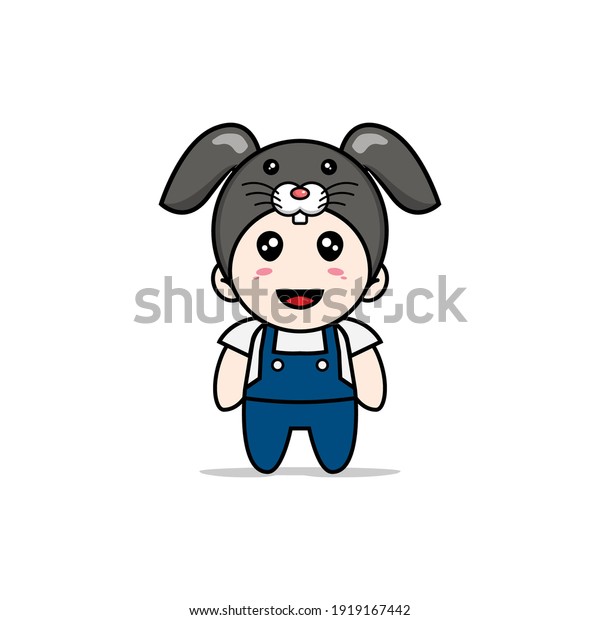 Cute Mechanic Character Wearing Rabbit Costume Stock Vector (Royalty ...