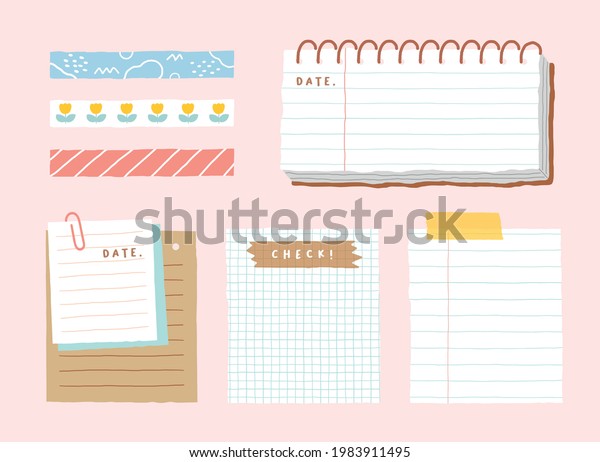 Cute Memo Template Collection Striped Notes Stock Vector (Royalty Free ...