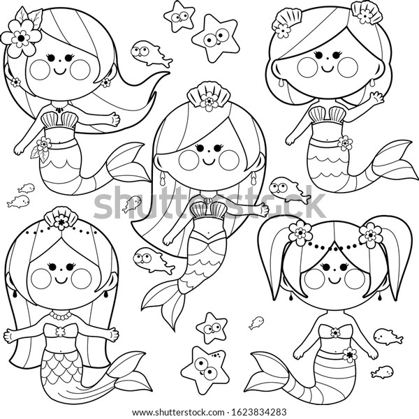 Cute Mermaid Princesses Fish Vector Black Stock Vector (Royalty Free ...