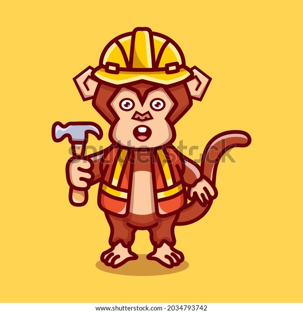 Cute Monkey Builder Carrying Hammer Perfect Stock Vector (Royalty Free ...