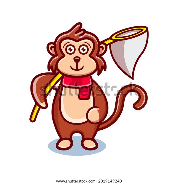Cute Monkey Cartoon Animal Holding Fishing Stock Vector (Royalty Free ...