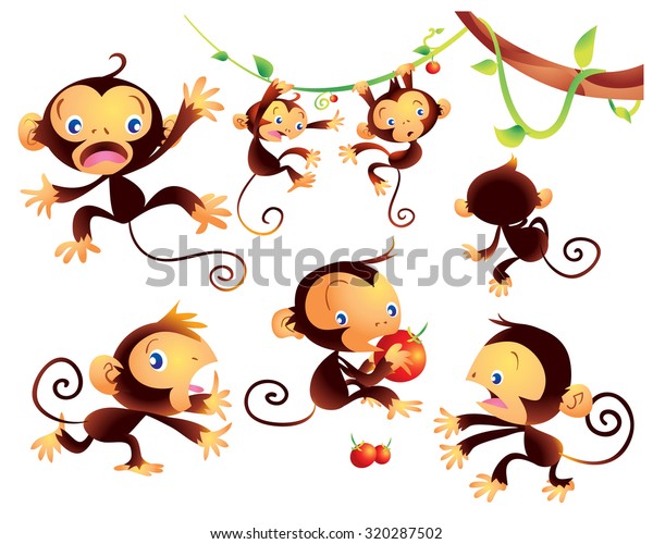 Cute Monkey Cartoon Many Actions Naughty Stock Vector (Royalty Free ...