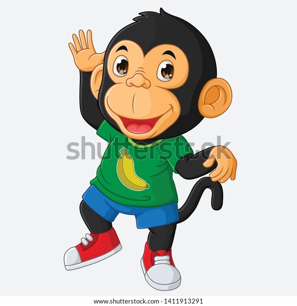Cute Monkey Cartoon Waving Isolated On Stock Vector (Royalty Free ...