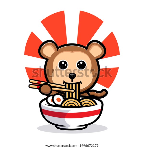 Cute Monkey Eating Ramen Noodle Cartoon Stock Vector (Royalty Free ...