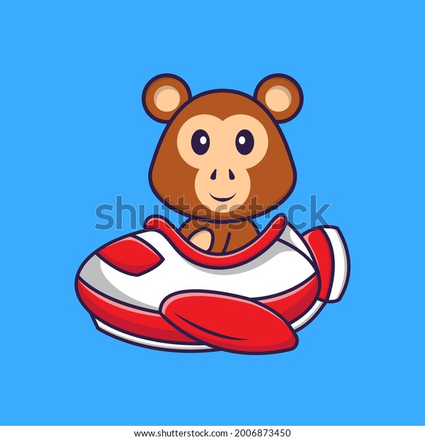 Cute Monkey Flying On Plane Animal Stock Vector (Royalty Free ...