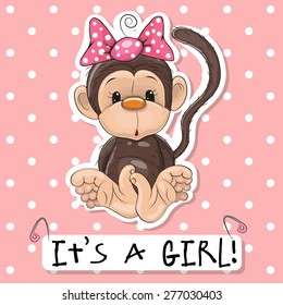 Cute Monkey Girl On Pink Background Stock Vector (Royalty Free ...