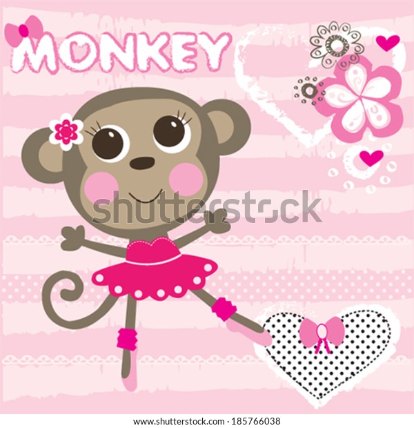 Cute Monkey Girl Vector Illustration: เวกเตอร์สต็อก (ปลอดค่าลิขสิทธิ์ ...